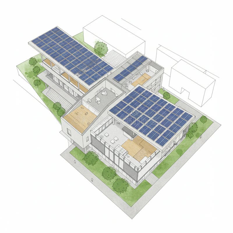 Isometric Architectural Rendering of a Modern Building Complex with ...
