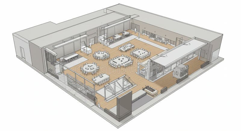 Isometric Architectural Rendering of a Modern Commercial Interior with ...