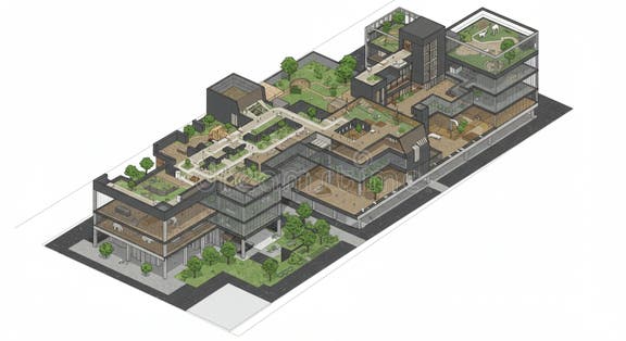 Isometric Architectural Rendering of a Modern, Multi-level Building ...