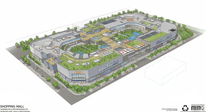Isometric Architectural Rendering of a Modern Shopping Mall with a ...