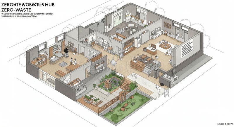 Isometric Architectural Rendering of a Zero-waste Hub, Showcasing a ...