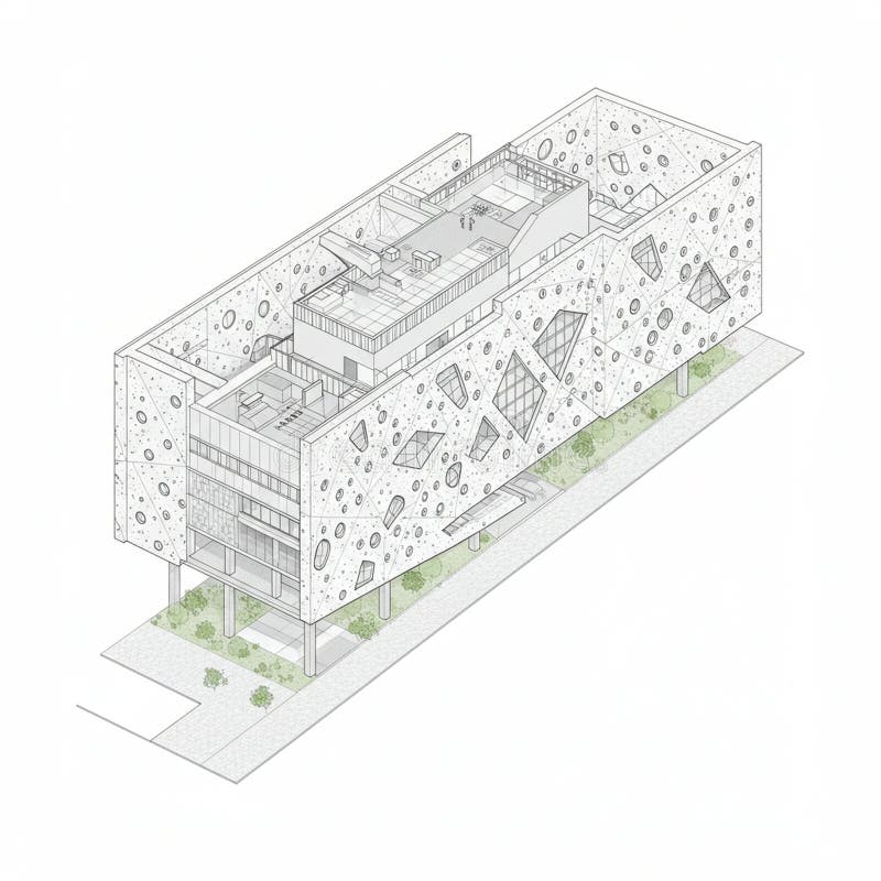 Architectural Sketch of a Modern Building Under Construction, with ...