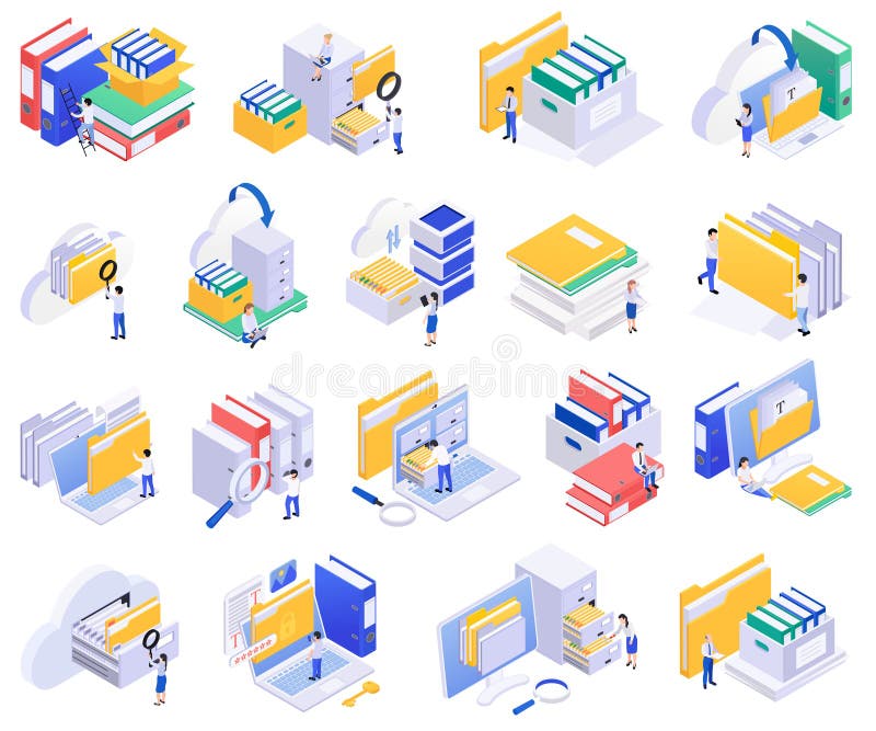 Isometric Archive Icon Set stock vector. Illustration of document ...
