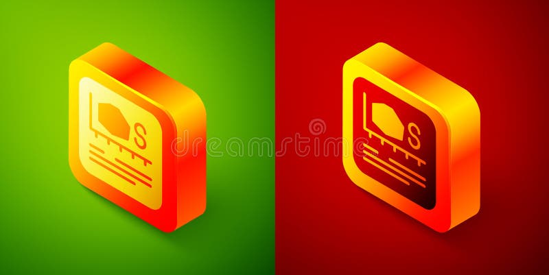 Isometric Area Measurement Icon Isolated on Green and Red Background ...