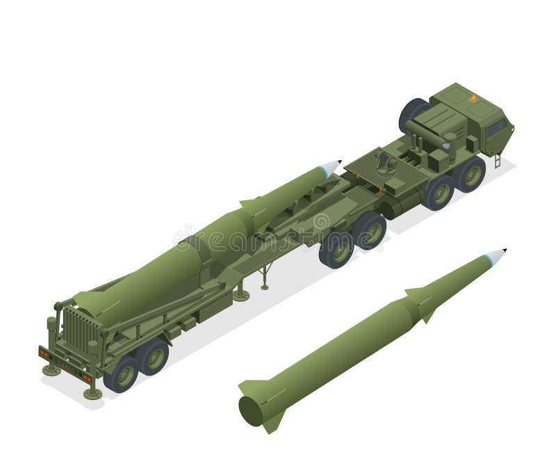Isometric Army Tractor with a Rocket. Medium Range Ballistic Missile ...