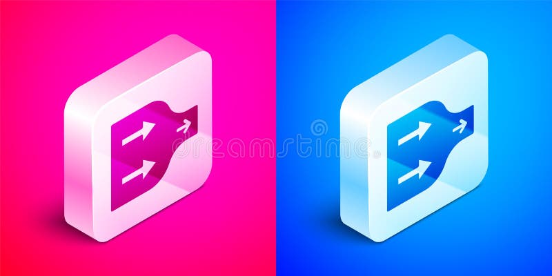 Isometric Arrow Icon Isolated on Pink and Blue Background. Direction ...