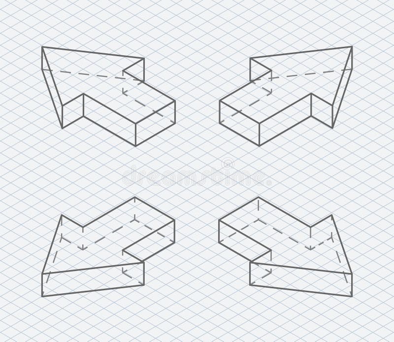 Isometric Arrows on a Checkered Background. Contour Vector Illustration ...