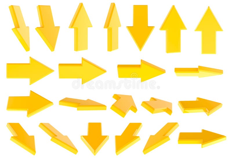 Isometric Arrows Set. Yellow Arrows Different Direction. Side, Top ...