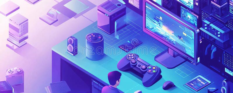 Isometric Illustration of a Modern Gaming Setup with Technology and ...