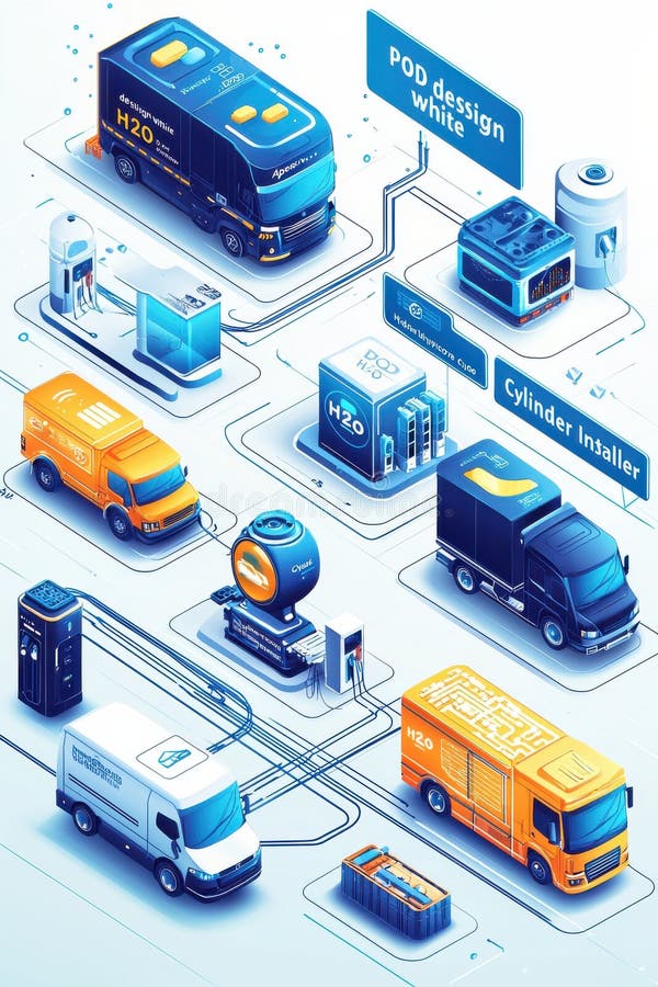 Futuristic Isometric Illustration of Vehicles and Technology in an ...