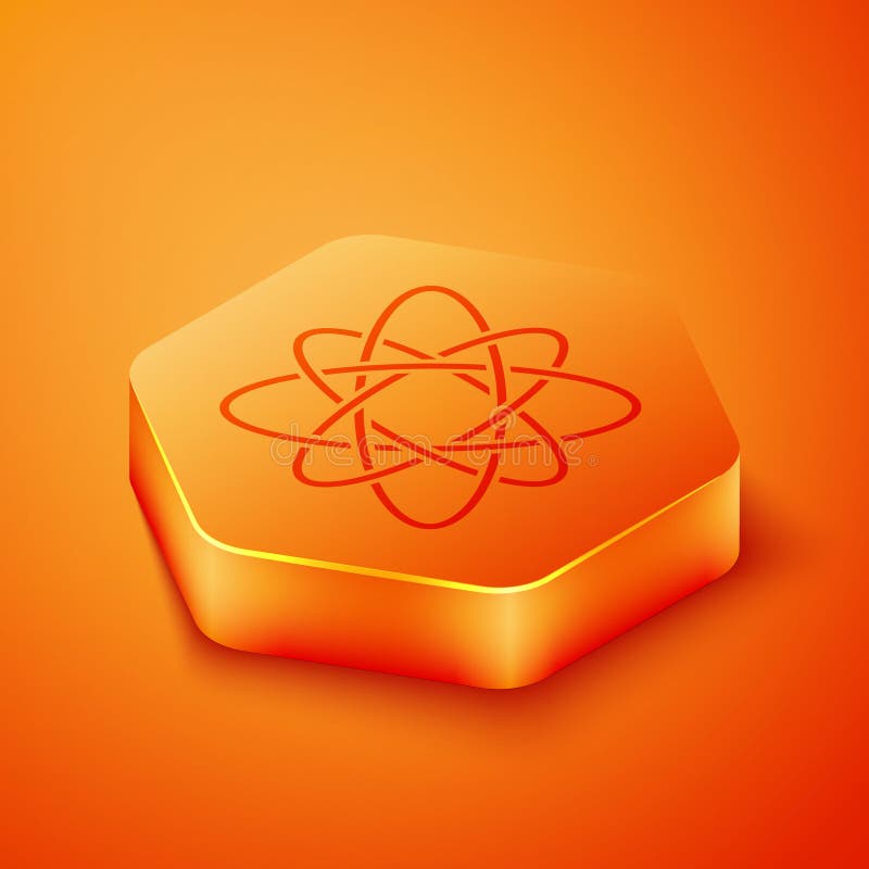 Isometric Atom Icon Isolated on Orange Background. Symbol of Science ...