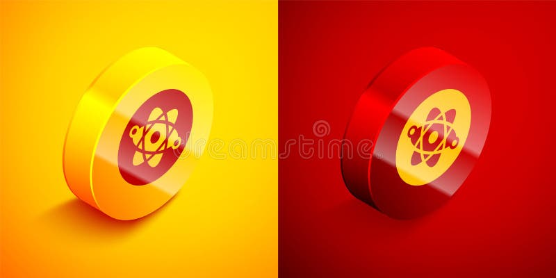 Isometric Atom Icon Isolated on Orange and Red Background. Symbol of ...
