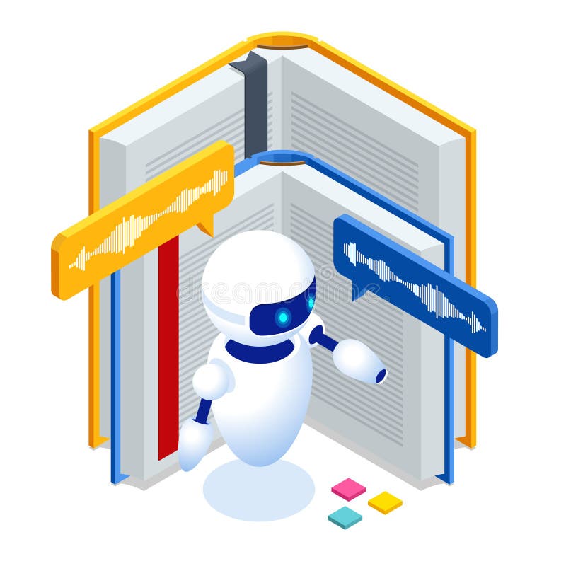 Isometric Audiobook and Science Teacher Bot Concept. Artificial ...
