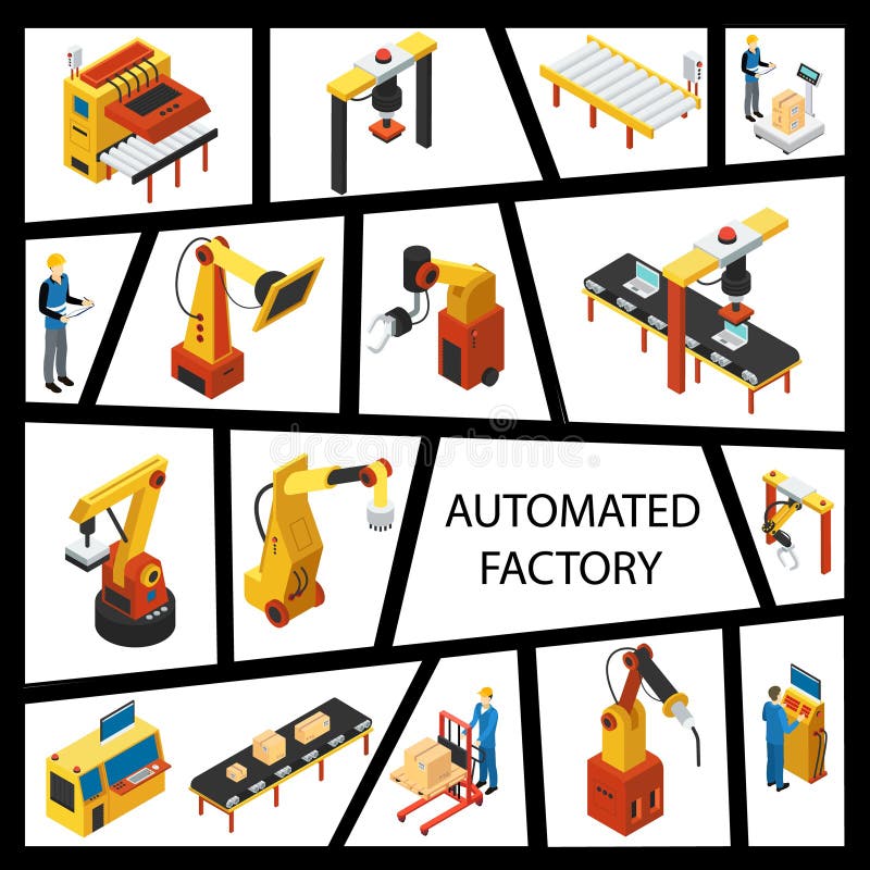 Isometric Automated Production Line Concept Stock Vector - Illustration ...