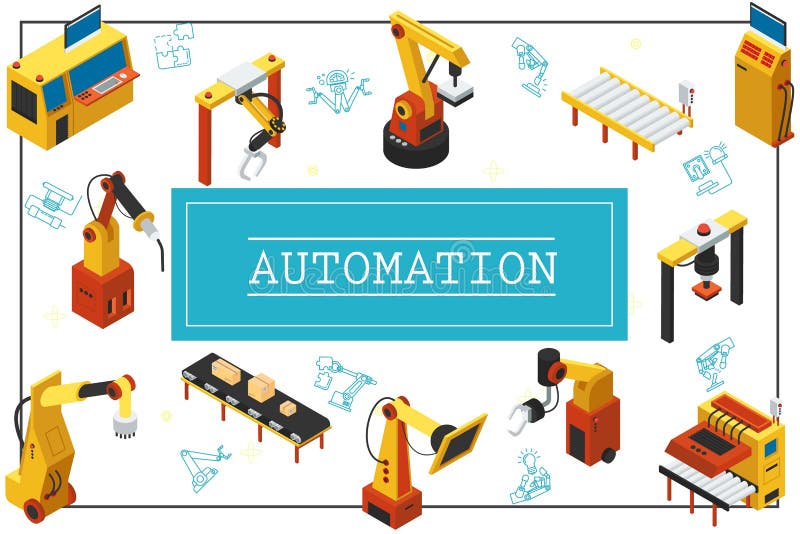 Isometric Automated Production Line Concept Stock Vector - Illustration ...