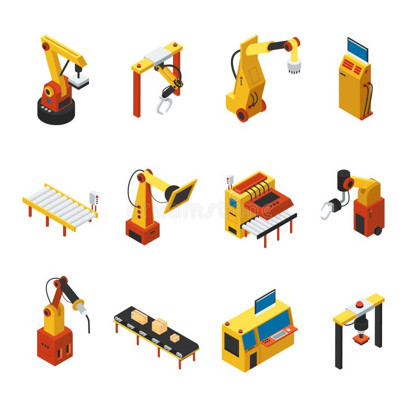 Isometric Automated Machines Set Stock Vector Illustration Of
