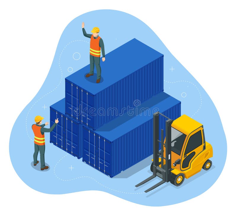 Isometric Automated Transport Vehicles Container Loading Cargo ...