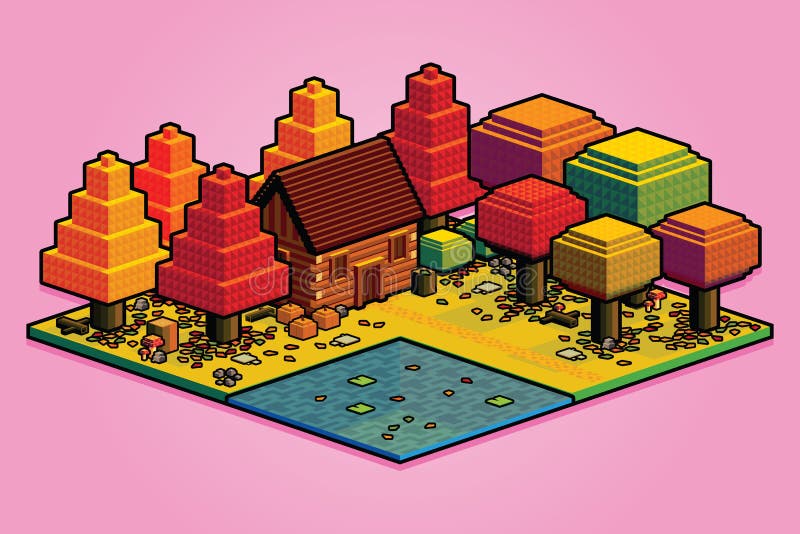Isometric Autumn Forest Scene Isolated Illustration Stock Illustration ...