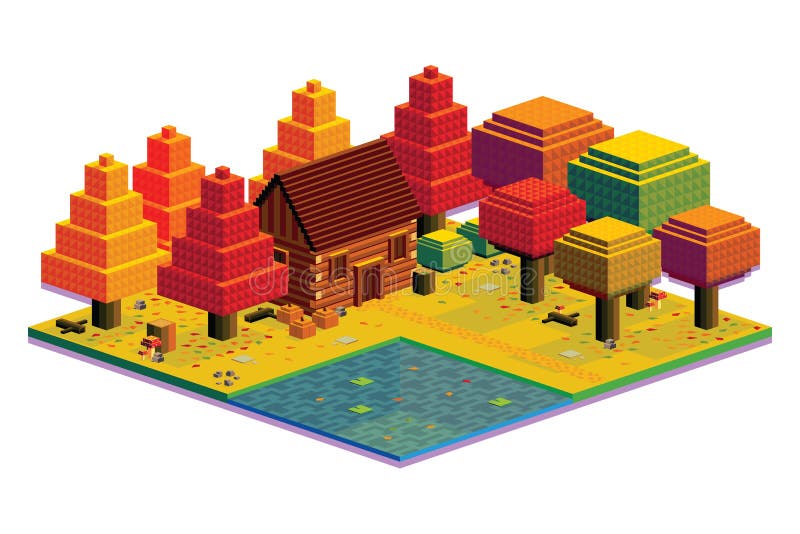Isometric Autumn Forest Scene Isolated Illustration Stock Illustration ...