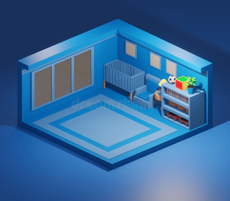 Isometric Baby Boy Room Art 3d Rendering Stock Illustration ...