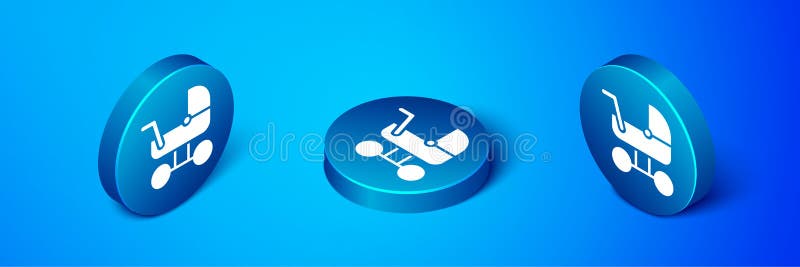 Isometric Baby Stroller Icon Isolated on Blue Background. Baby Carriage ...
