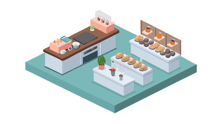 Isometric Bakery Display with Assorted Cakes and Pastries, Vector ...