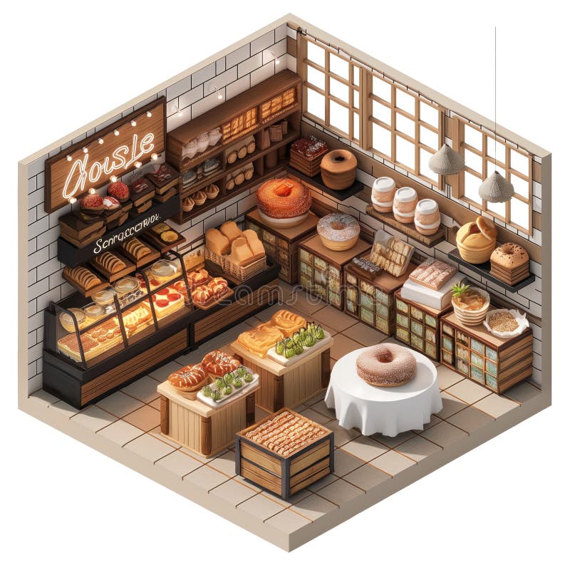 Isometric Bakery Shop Interior Design Stock Illustration - Illustration ...