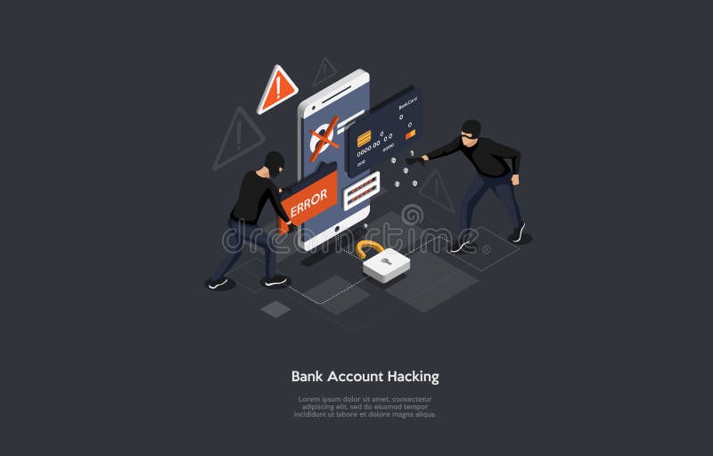 Isometric Bank Account Hacker Attack and Personal Data Security Concept ...