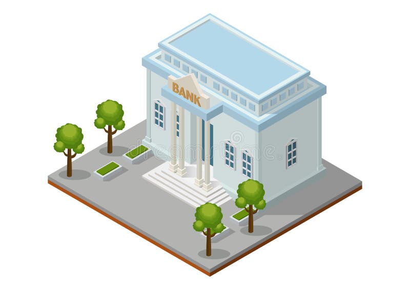 Isometric bank building stock vector. Illustration of front - 204243146