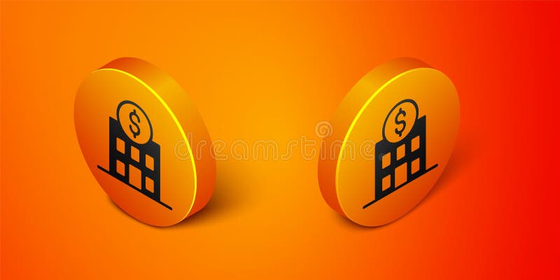 Isometric Bank Building Icon Isolated on Orange Background. Orange ...