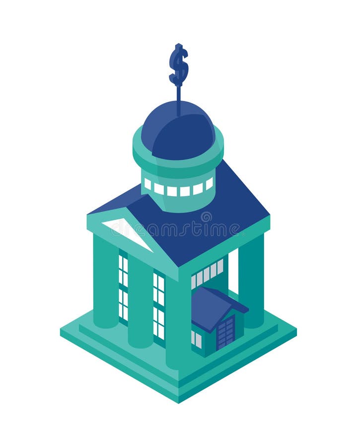 Isometric Bank Building Object or Icon - Element for Web, Tileset Map ...