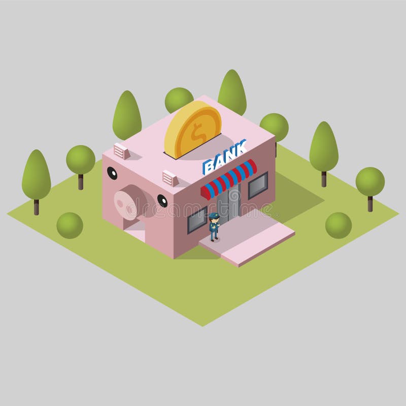 Isometric Bank Building Pink Pig Stock Vector - Illustration of ...