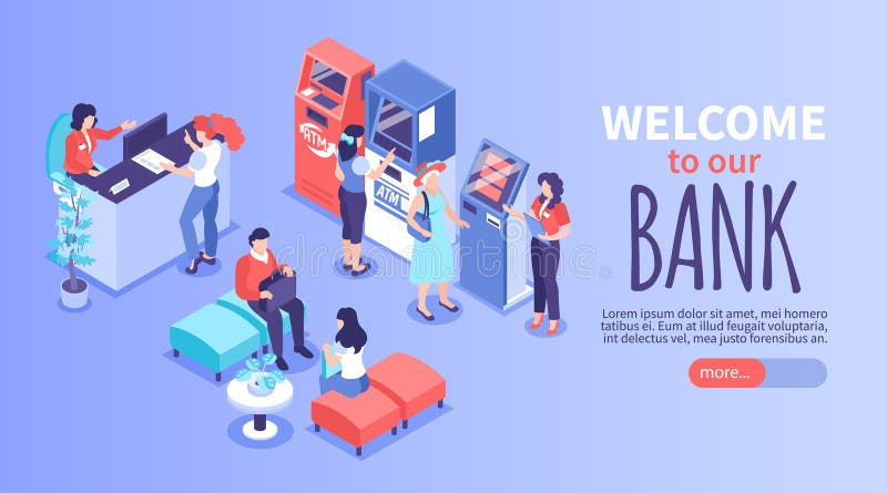 Isometric Bank Horizontal Banner Stock Vector - Illustration of banking ...