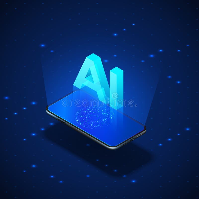 Isometric Banner AI Concept. Realistic Mobile Phone with Header AI Artificial Intelligence Stock ...