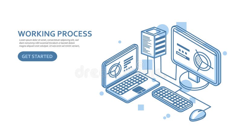 Isometric Banner Design Working Process, Vector Illustration Stock ...