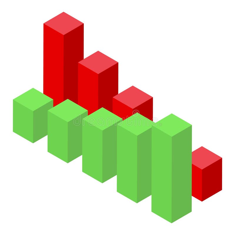 Isometric Bar Chart Showing Decreasing Trend with Red and Green Bars ...