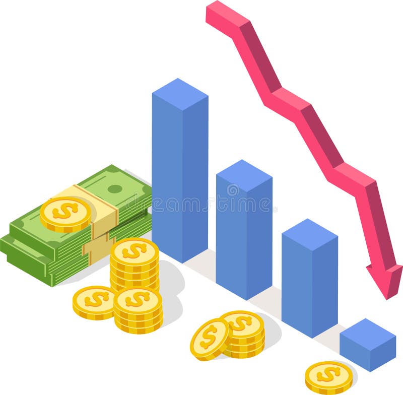 Isometric Bar Graph is Decreasing, Showing Financial Crisis with Stack ... Isometric Bar Graph is Decreasing, Showing Financial Crisis with Stack ...