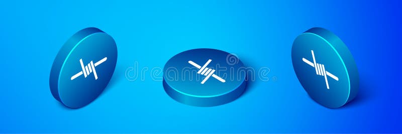 Isometric Barbed Wire Icon Isolated on Blue Background. Blue Circle ...
