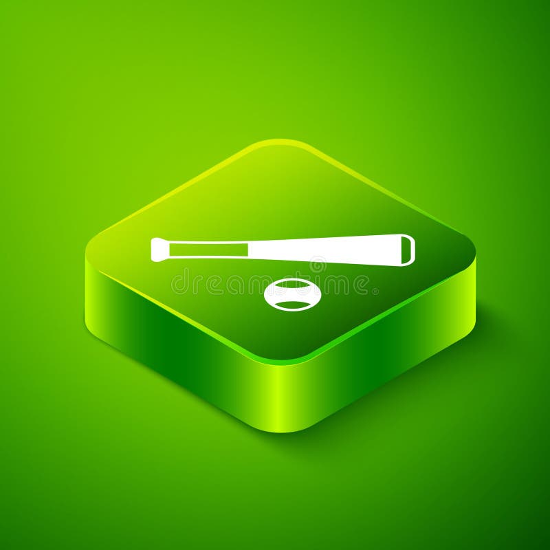 Isometric Baseball Bat with Ball Icon Isolated on Green Background ...