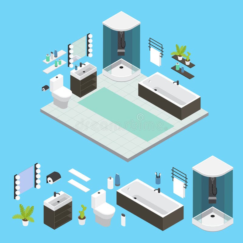 Isometric Bathroom Interior Composition Stock Vector - Illustration of ...