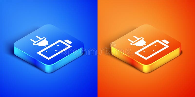 Isometric Battery Charge Level Indicator Icon Isolated on Blue and ...