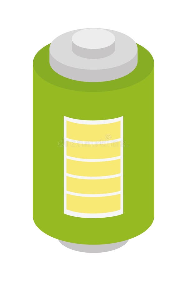 Isometric Battery Icon Isolated on Blue and Orange Background ...