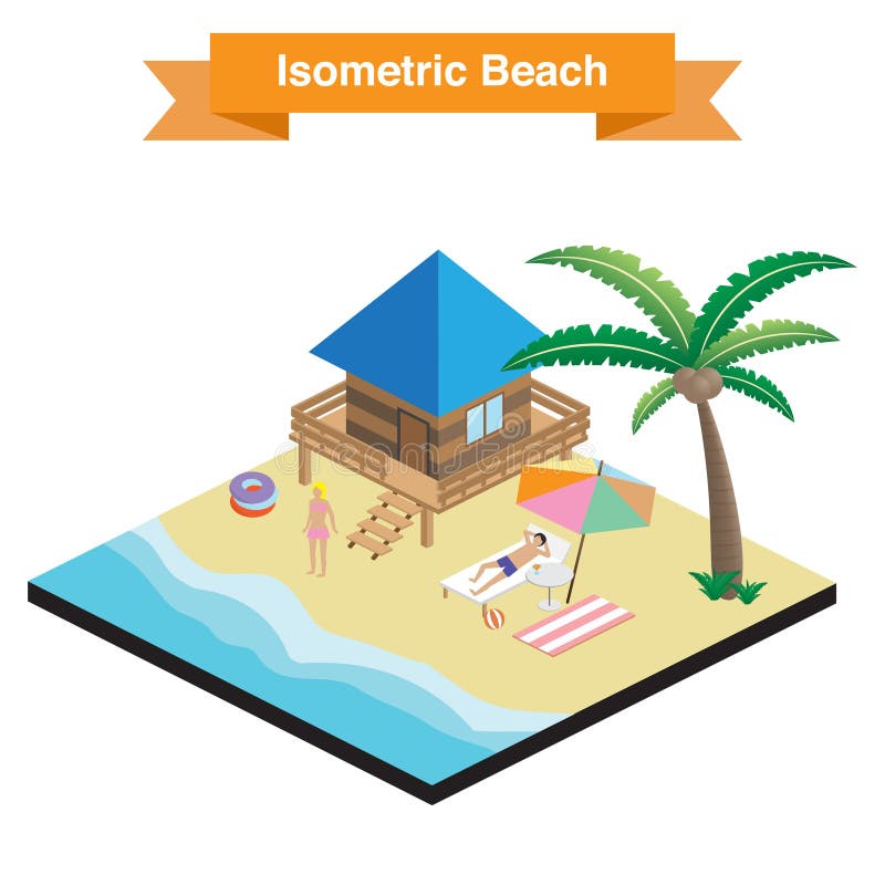 Isometric Beach. Flat 3d Design Stock Vector - Illustration of creative ...