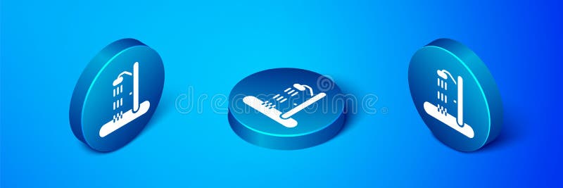 Isometric Beach Shower Icon Isolated on Blue Background. Blue Circle ...