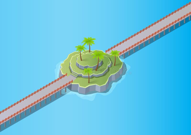 Isometric Beautiful Island on the Sea Stock Vector - Illustration of ...