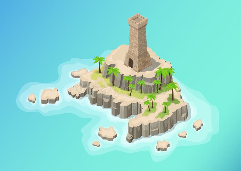 Isometric Beautiful Natural Island Stock Vector - Illustration of rock ...