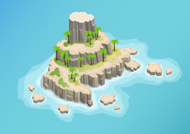 Isometric Beautiful Rocky Island Stock Illustration - Illustration of ...