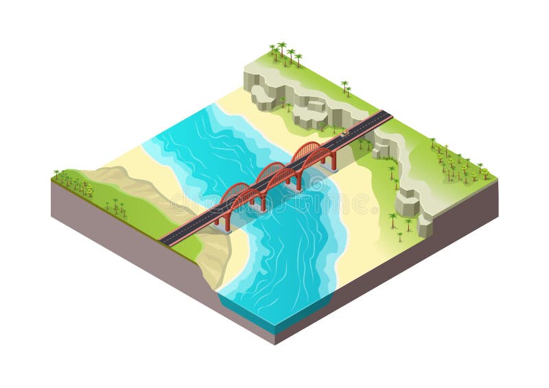 Isometric Beautiful Nature River Stock Vector - Illustration of stream ...