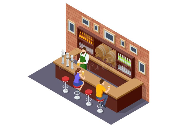 Beer Bar Interior Cartoon Hand Drawn Illustration. Empty Modern Pub ...