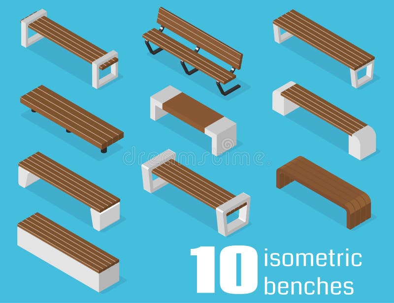 Isometric benches set stock vector. Illustration of brown - 139805696